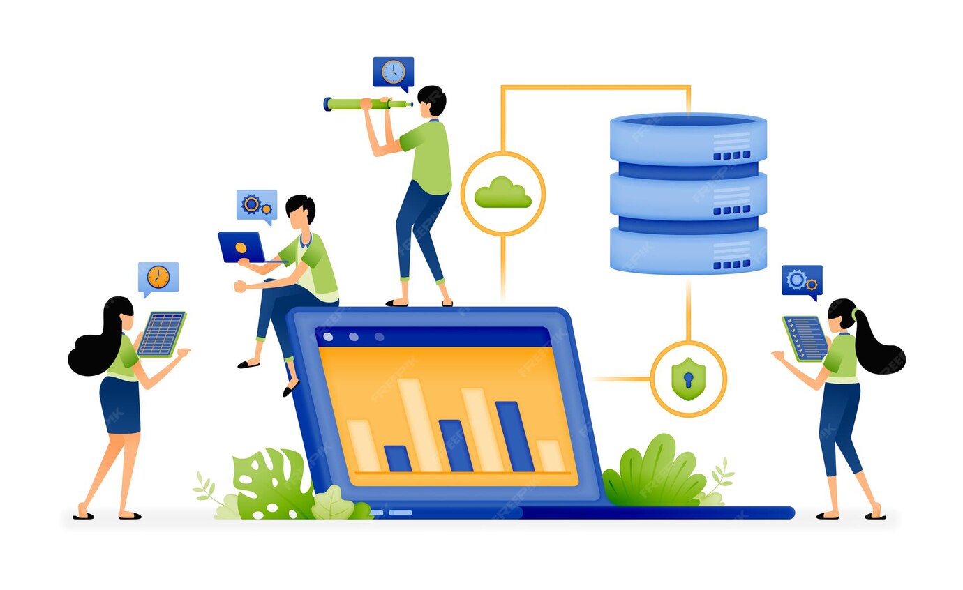 Premium Vector Vector Illustration Of Data Processing For Display On A Laptop Using A Secure