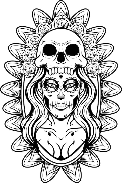 Black And Grey Day Of The Dead Girl Drawing