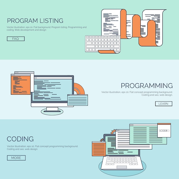 Illustrazione vettoriale sfondo piatto programmazione di codifica seo ottimizzazione dei motori ...