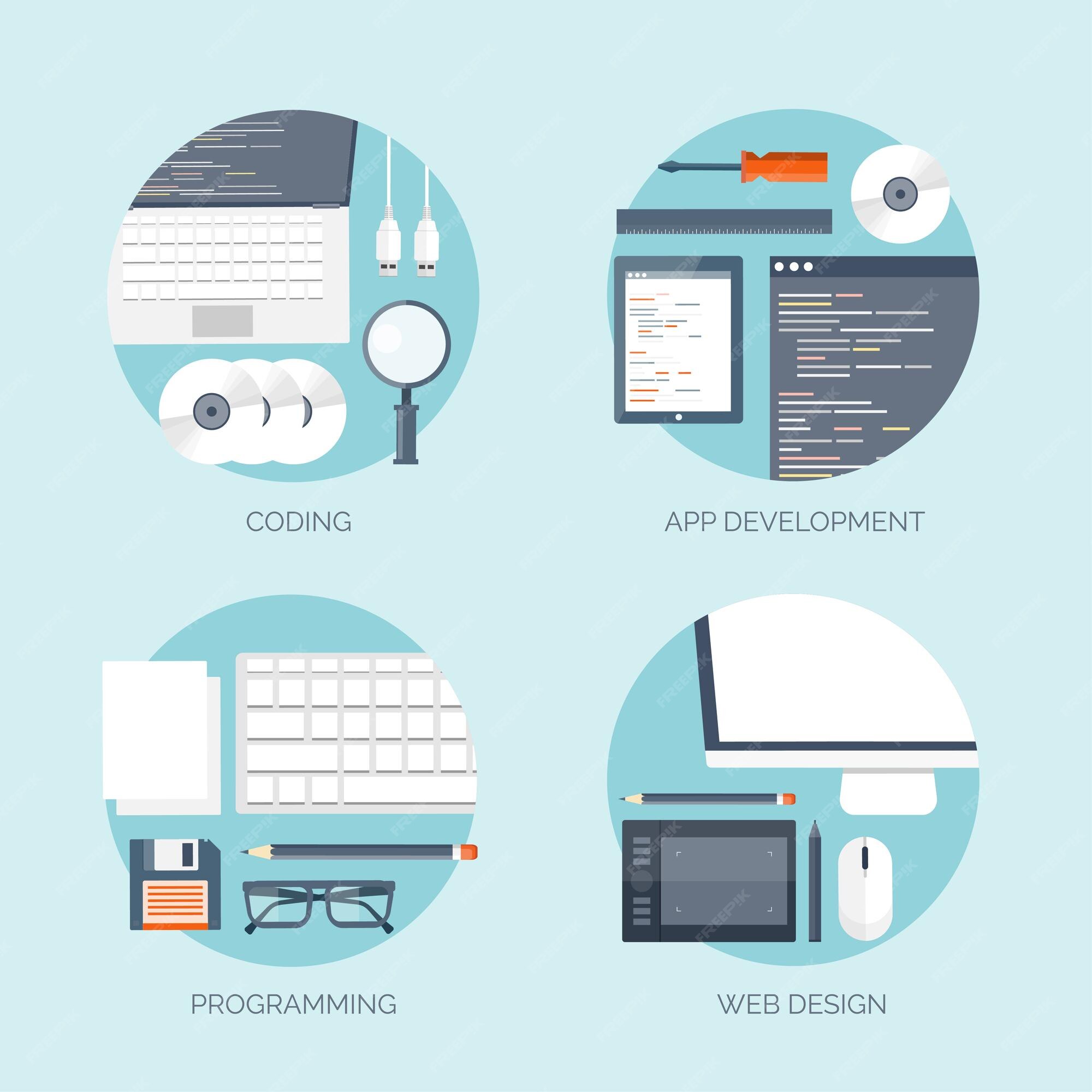 Premium Vector | Vector illustration flat computing backgrounds set ...