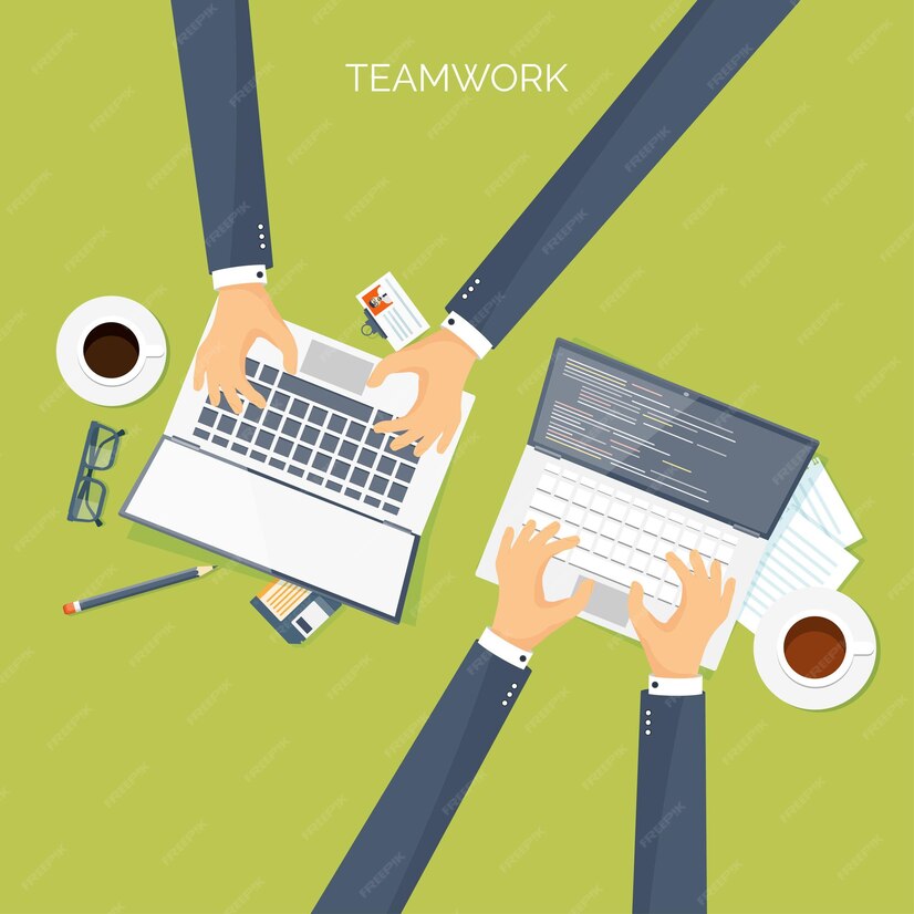 Premium Vector | Vector illustration flat header teamwork smart solutions programming coding and ...