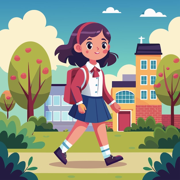Premium Vector Vector Illustration Of A Girl Going To School With A Backpack