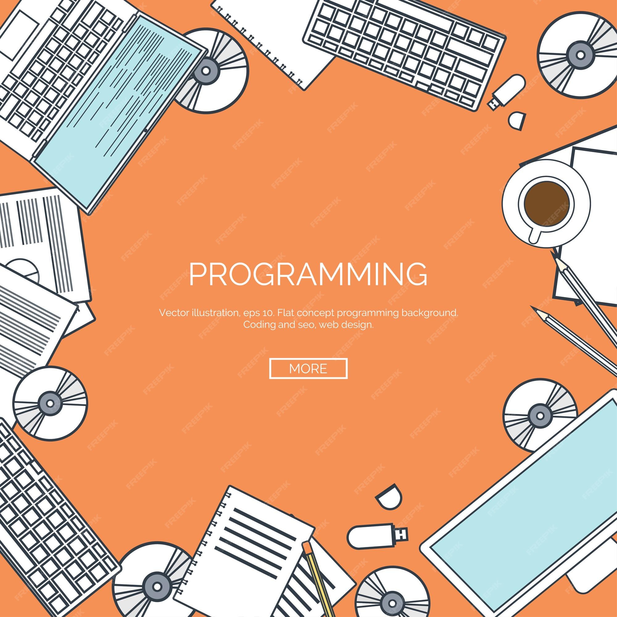 Premium Vector | Vector illustration lined flat computing background programming coding web ...