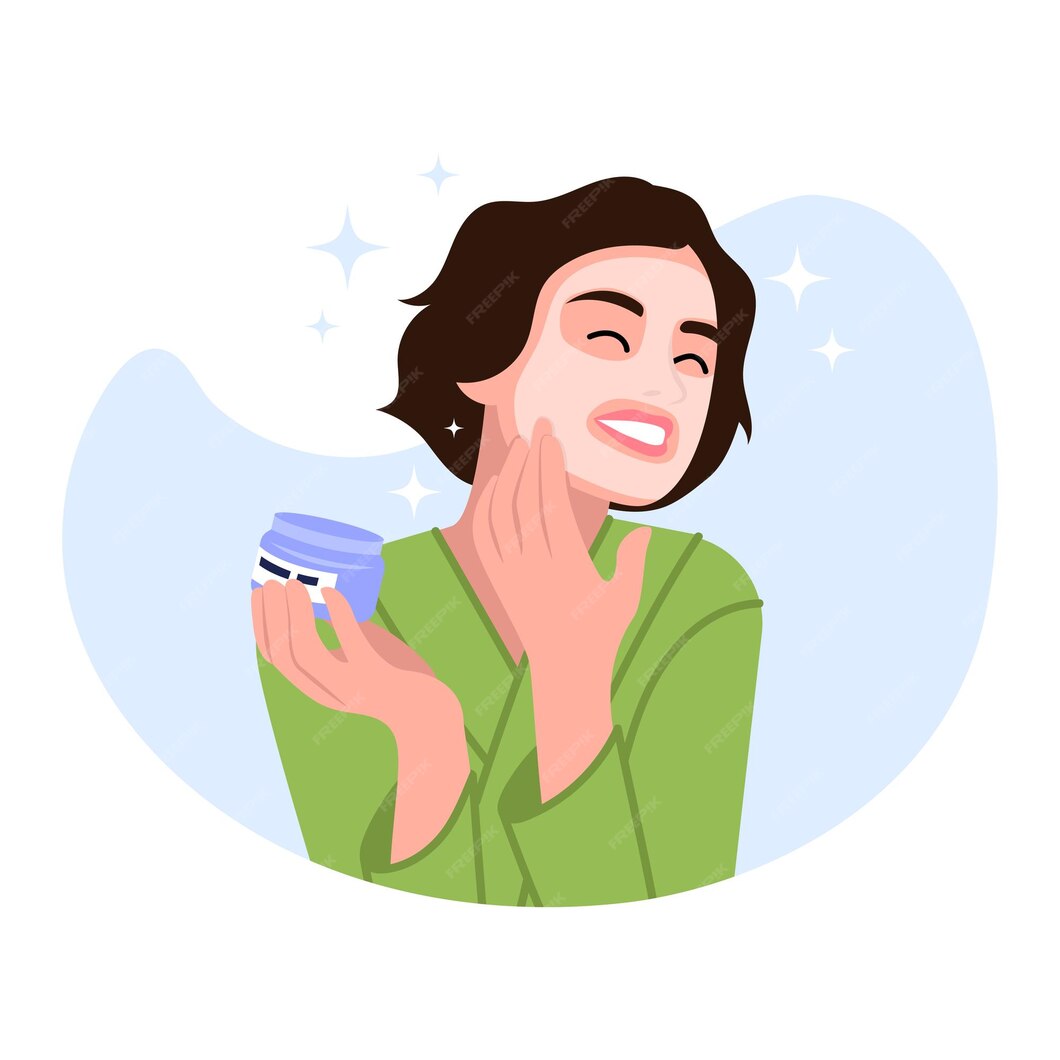 Premium Vector Vector Illustration Of Skin Care Woman Cartoon Scene With A Girl Who Smeared