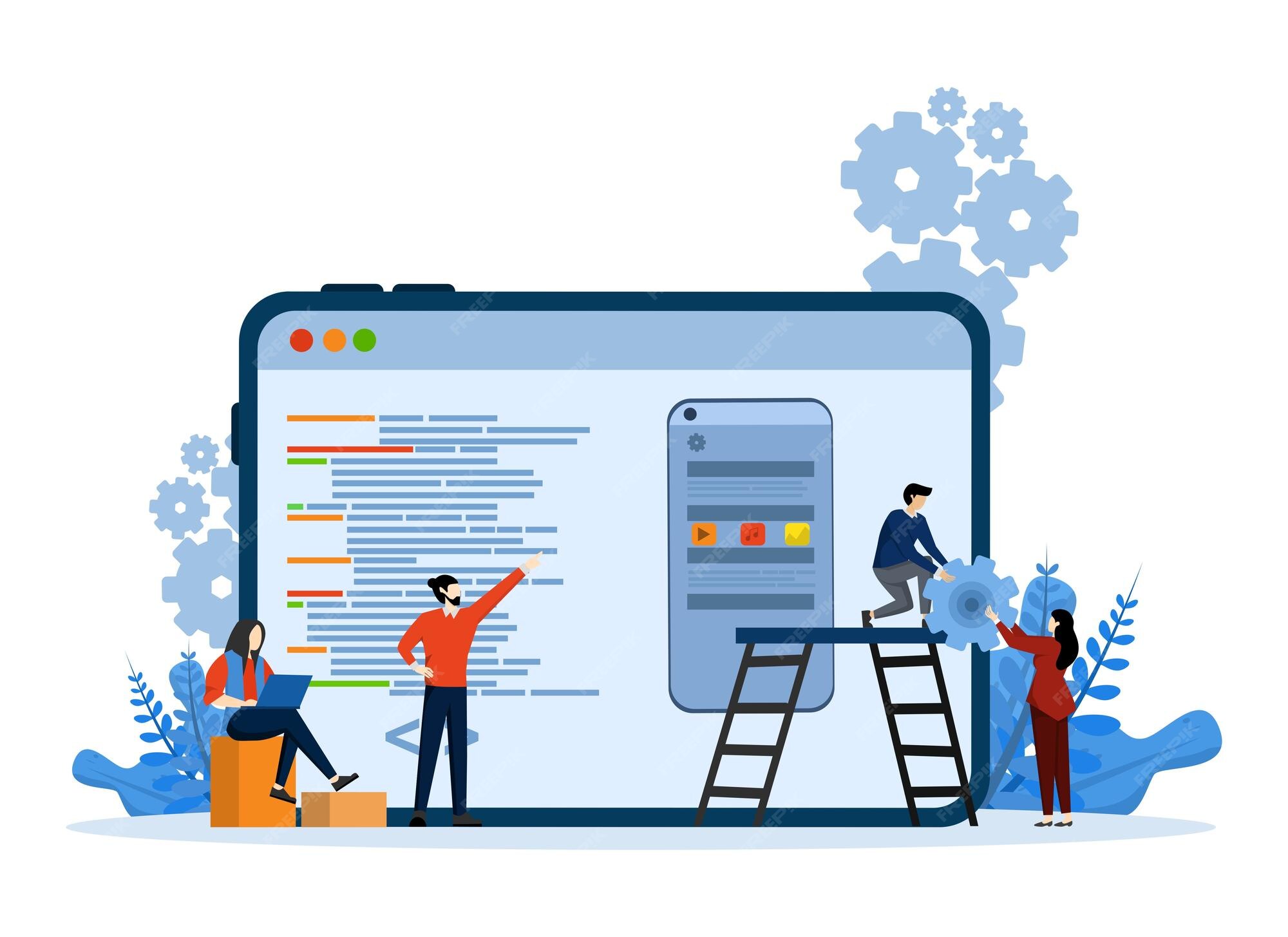 Premium Vector Vector Illustration Of Ui Ux Design With A Team Of Developers Creating A Design