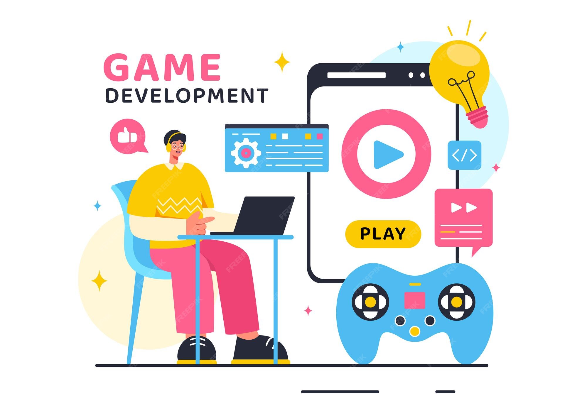 Premium Vector | Vector Illustration of Video Game Development with ...