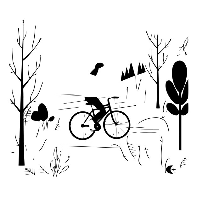 Vector illustration of a woman riding a bicycle in the autumn forest ... Vector illustration of a woman riding a bicycle in the autumn forest ...