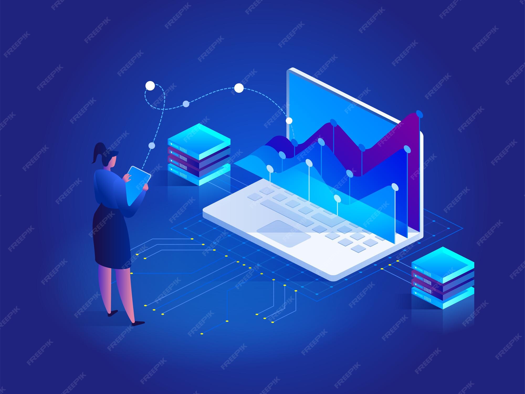 Premium Vector Vector Isometric Concept Of Data Analysis Network
