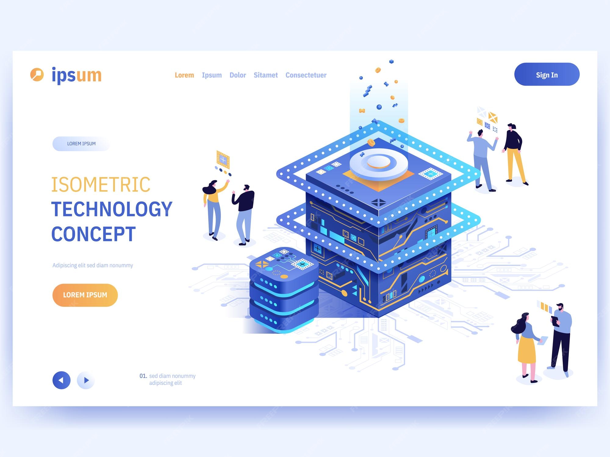 Premium Vector | Vector landing page of Isometric Technology concept Team of development ...