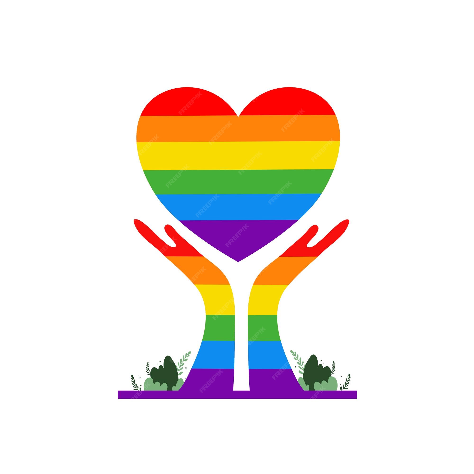 해피 Lgbt 프라이드 데이 벡터 프라이드 월 레인보우 하트와 손을 위한 벡터 Lgbt 배너 프리미엄 벡터