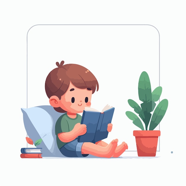 Premium Vector | Vector of little boy reading a book Premium Vector | Vector of little boy reading a book