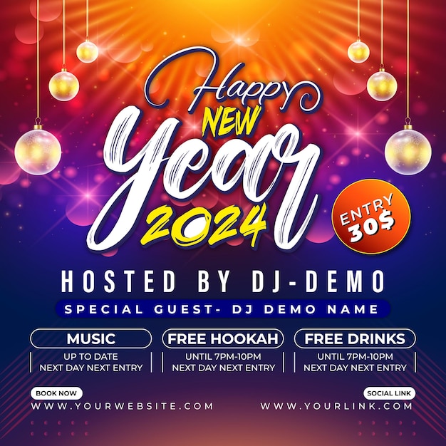 Premium Vector | Vector new year party poster template 2024 Premium Vector | Vector new year party poster template 2024