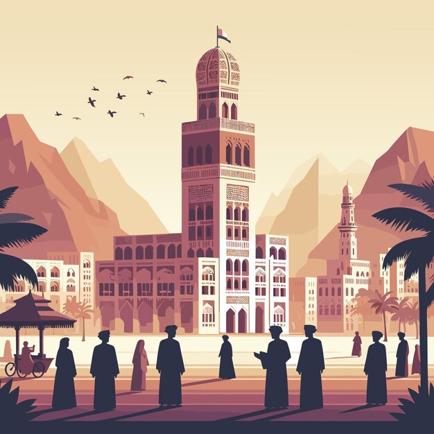 Premium Vector | Vector Oman mosque and omanis illustration Premium Vector | Vector Oman mosque and omanis illustration