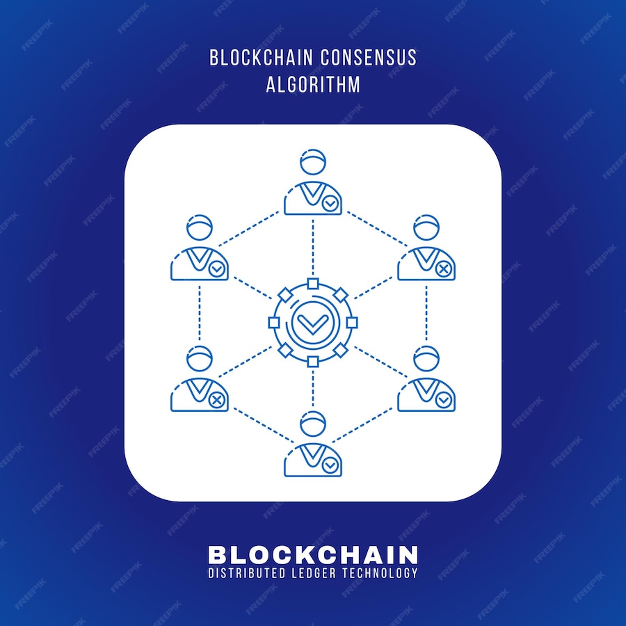 Premium Vector | Vector outline design blockchain consensus algorithm principle explain scheme ...