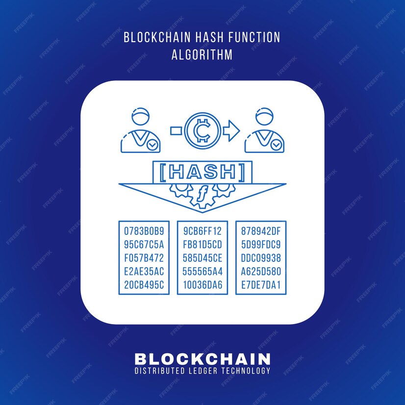 Premium Vector | Vector outline design blockchain hash function algorithm principle explain ...