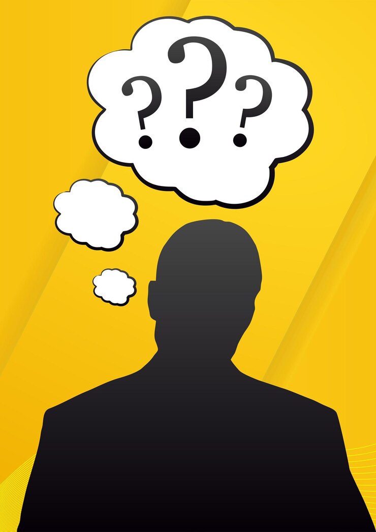 Premium Vector | Vector pensive man with question marks Premium Vector | Vector pensive man with question marks