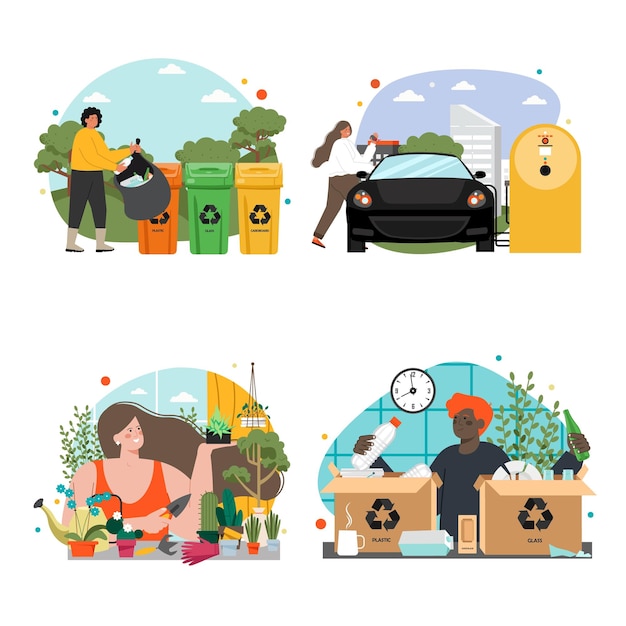 Premium Vector | Vector people character sorting garbage flat set Premium Vector | Vector people character sorting garbage flat set
