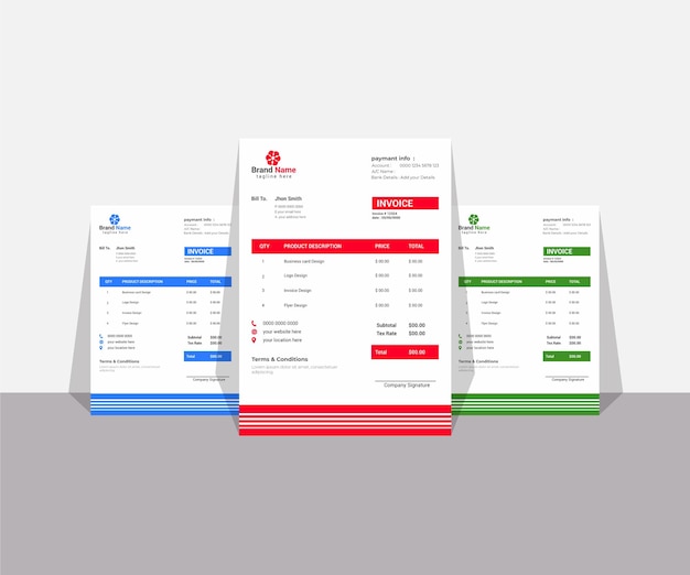 Premium Vector | Vector red green and blue invoice template design for ... Premium Vector | Vector red green and blue invoice template design for ...
