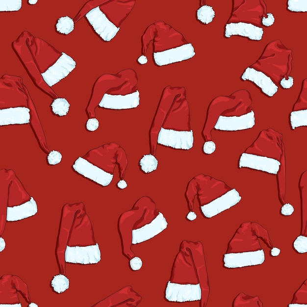 Premium Vector | Vector seamless christmas pattern of santa hats Premium Vector | Vector seamless christmas pattern of santa hats