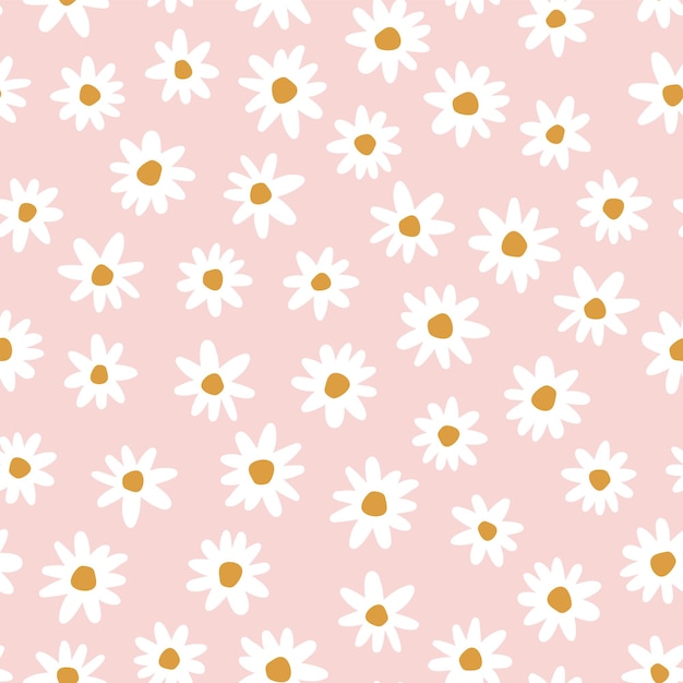 Premium Vector Vector Seamless Pattern With Daisies And Pink Background
