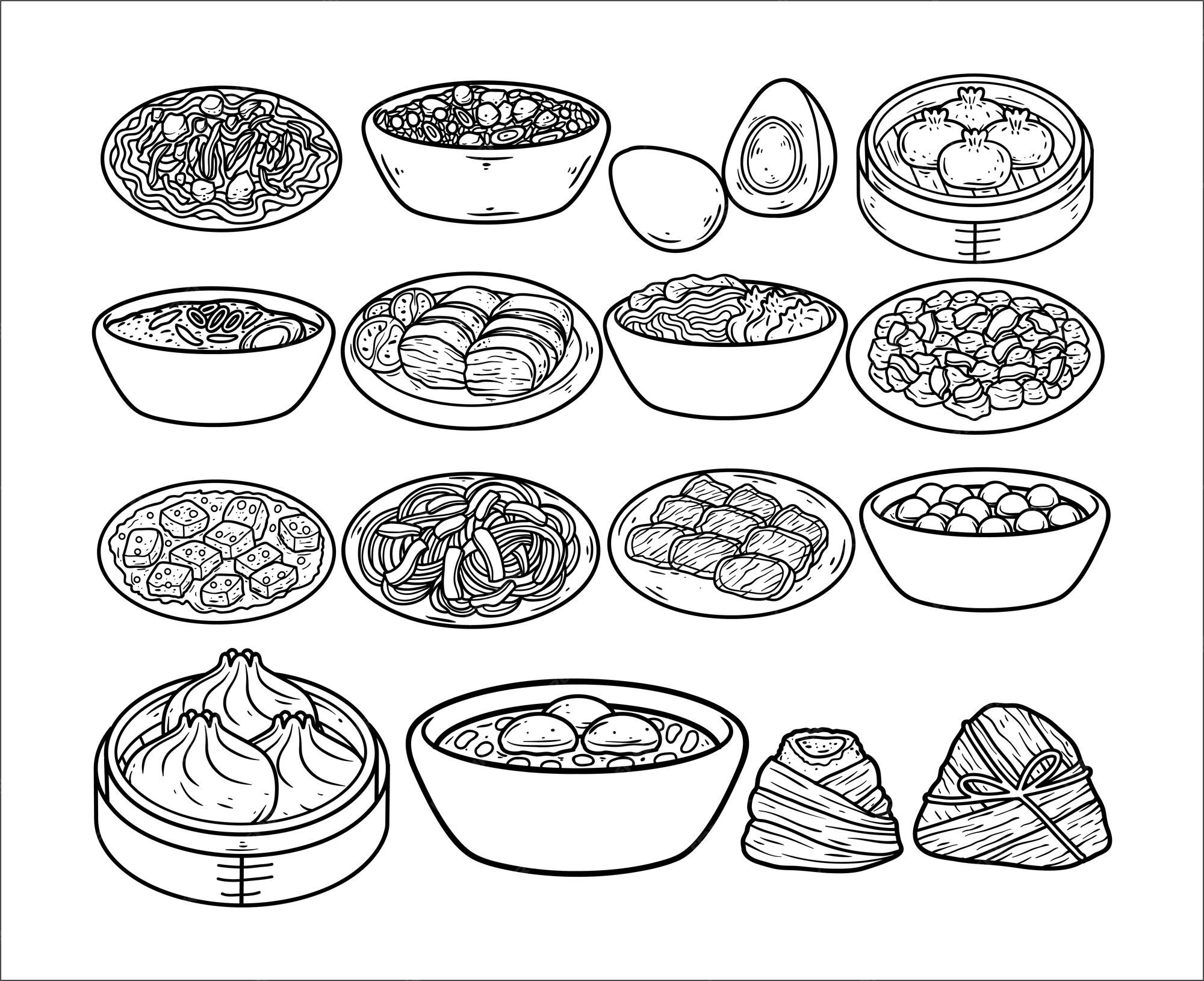 Premium Vector | Vector set of chinese food outline sketch illustration Premium Vector | Vector set of chinese food outline sketch illustration