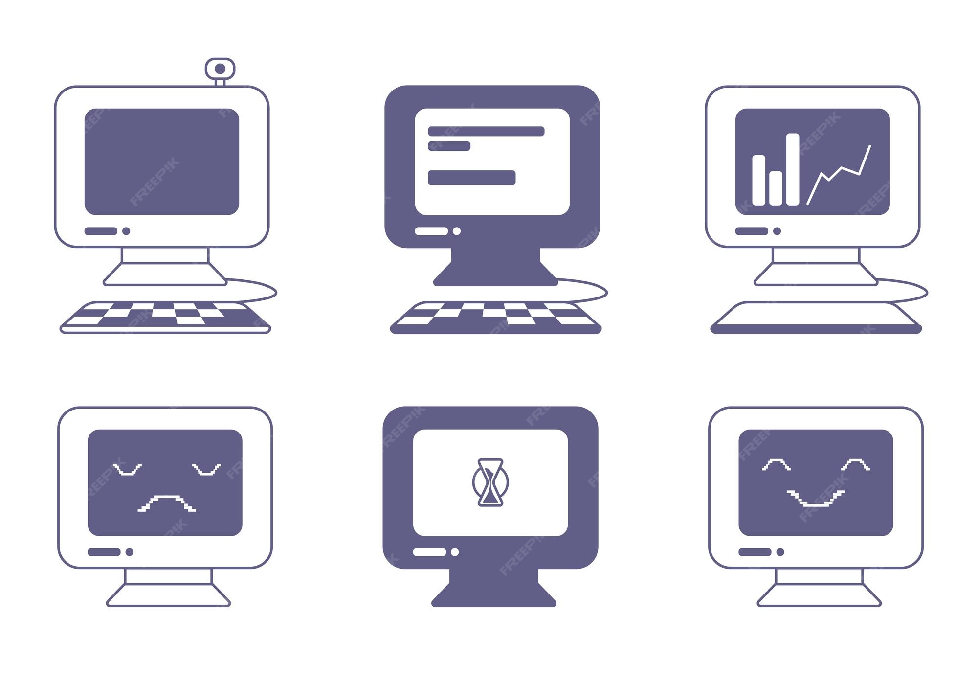 Premium Vector | Vector set of icons of computers with graphs on the ...