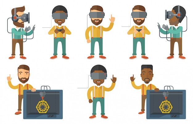 Premium Vector | Vector set of people using modern technologies. Premium Vector | Vector set of people using modern technologies.
