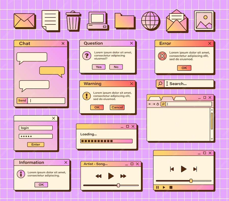 Premium Vector Vector Set Of Retro Vaporwave Computer Interface Gradient Browser And Dialog