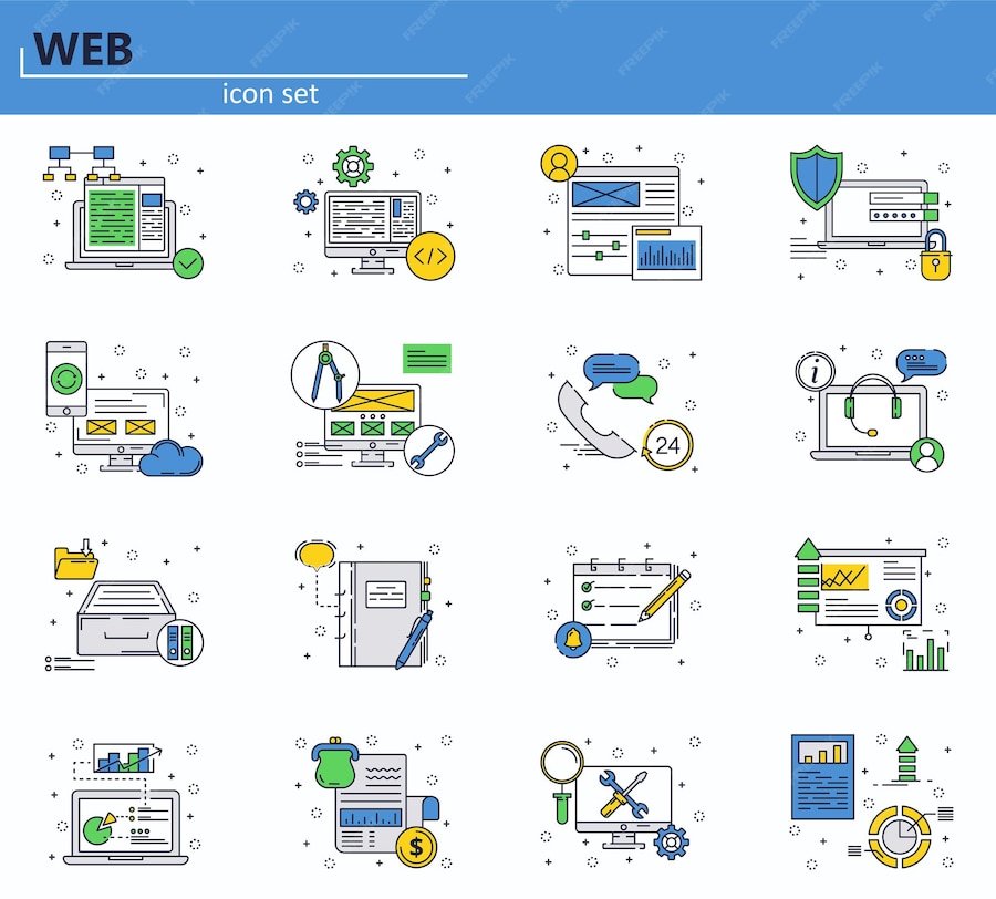 Premium Vector | Vector set of web development and office icons in thin ...