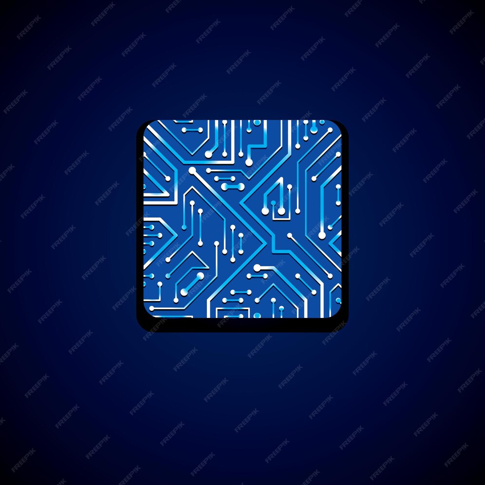 Premium Vector Vector Technology Cpu Design With Square Blue Luminescent Microprocessor Scheme