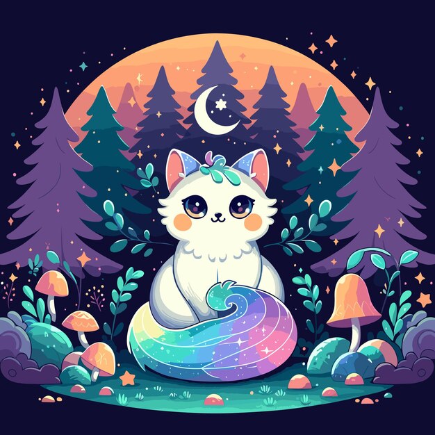 Premium Vector | Vector whimsical adventures of enchanted cats Premium Vector | Vector whimsical adventures of enchanted cats
