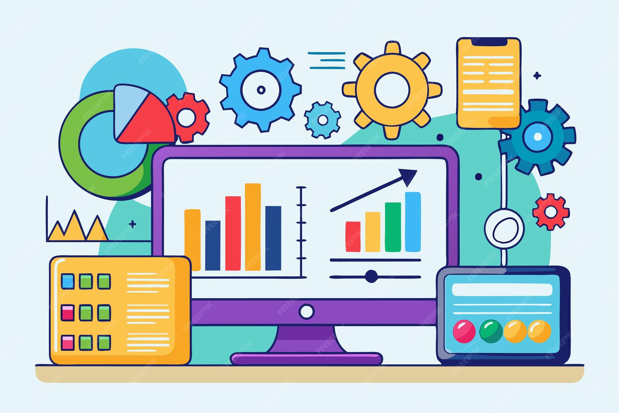 A vibrant analytics dashboard showcases various customizable data visualizations including ...
