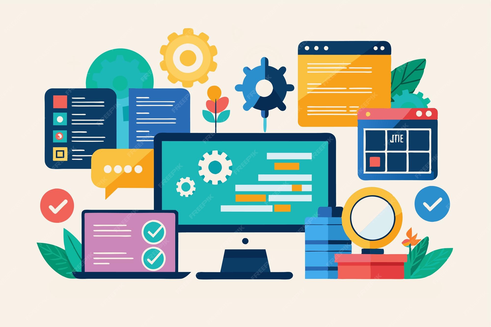 A Vibrant Design Showcasing Customizable Source Code With Gears And Technology Elements On