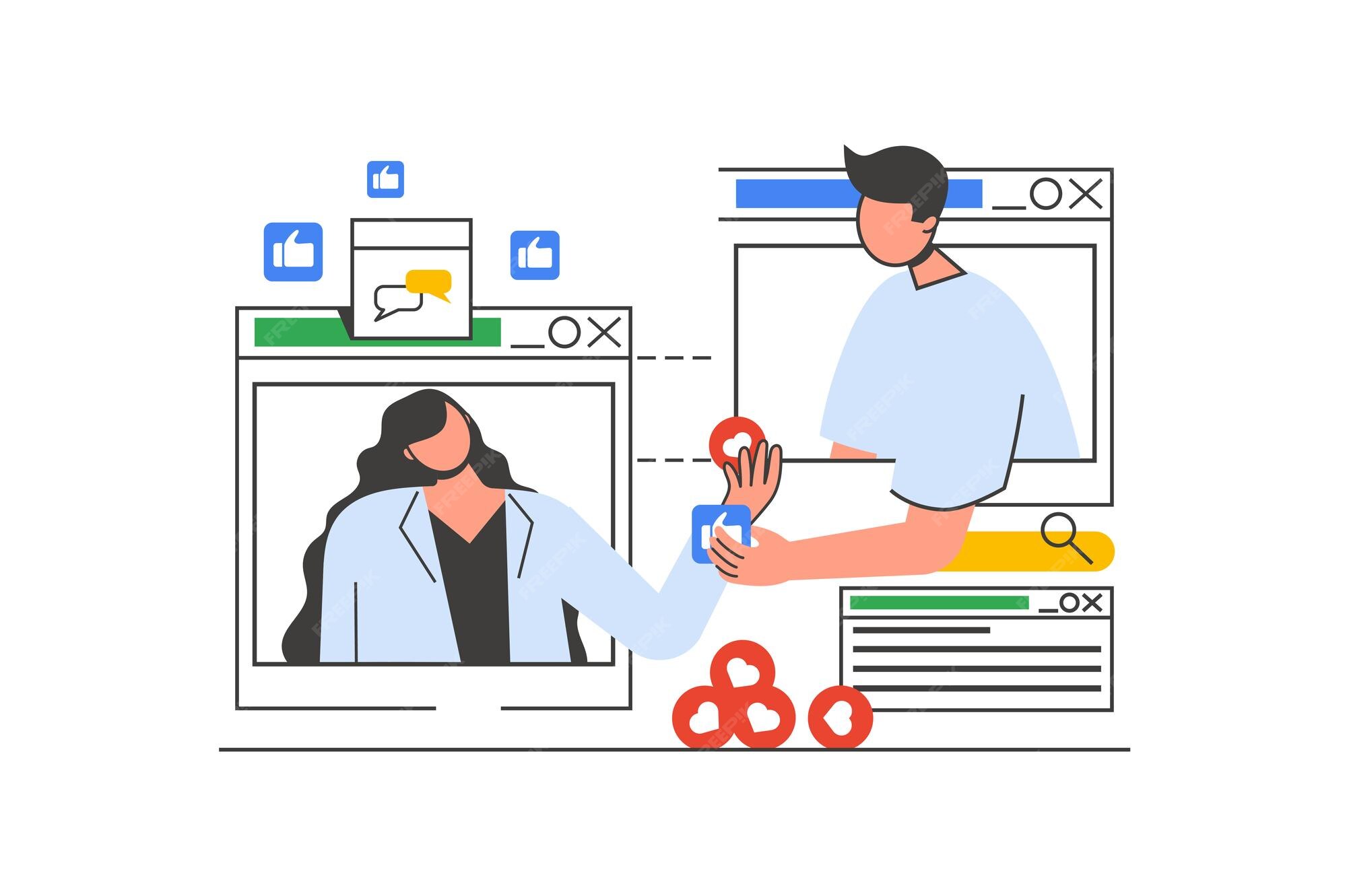 Premium Vector | Video chatting outline web concept with character ... Premium Vector | Video chatting outline web concept with character ...