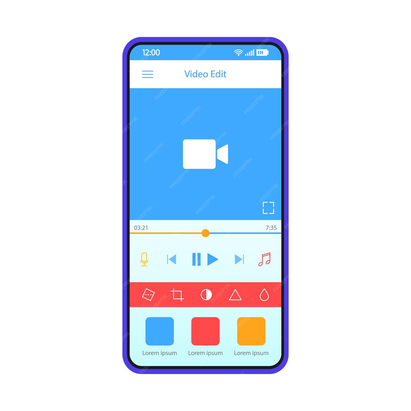 Premium Vector | Video editing smartphone app interface vector template ...