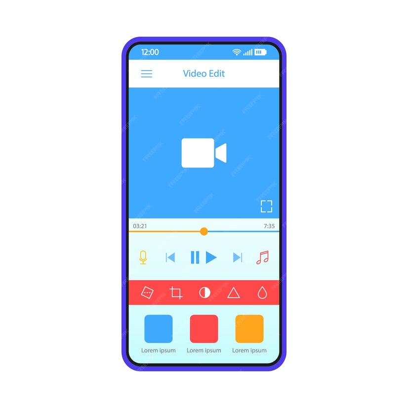 Premium Vector | Video editing smartphone app interface vector template ...