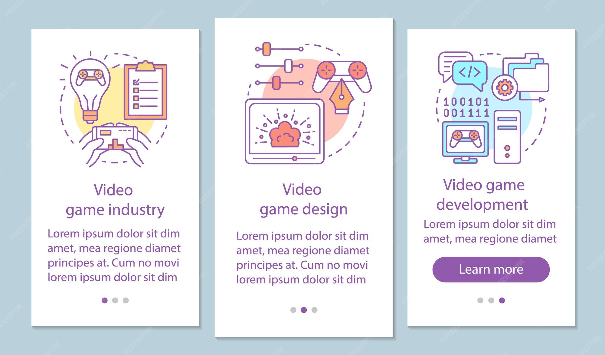 Premium Vector | Video game industry onboarding mobile app page screen ...