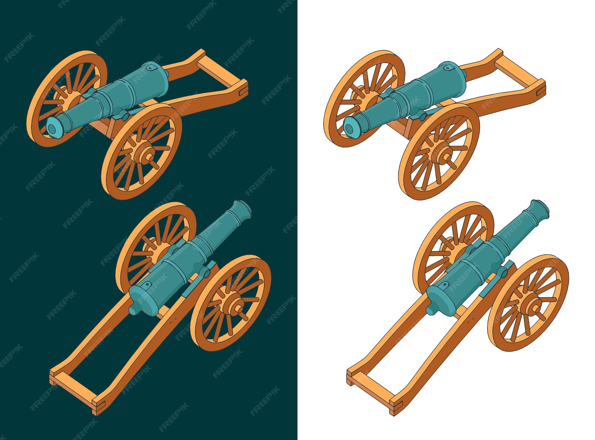 Premium Vector | Vintage Cannon Isometric Color Drawings Premium Vector | Vintage Cannon Isometric Color Drawings