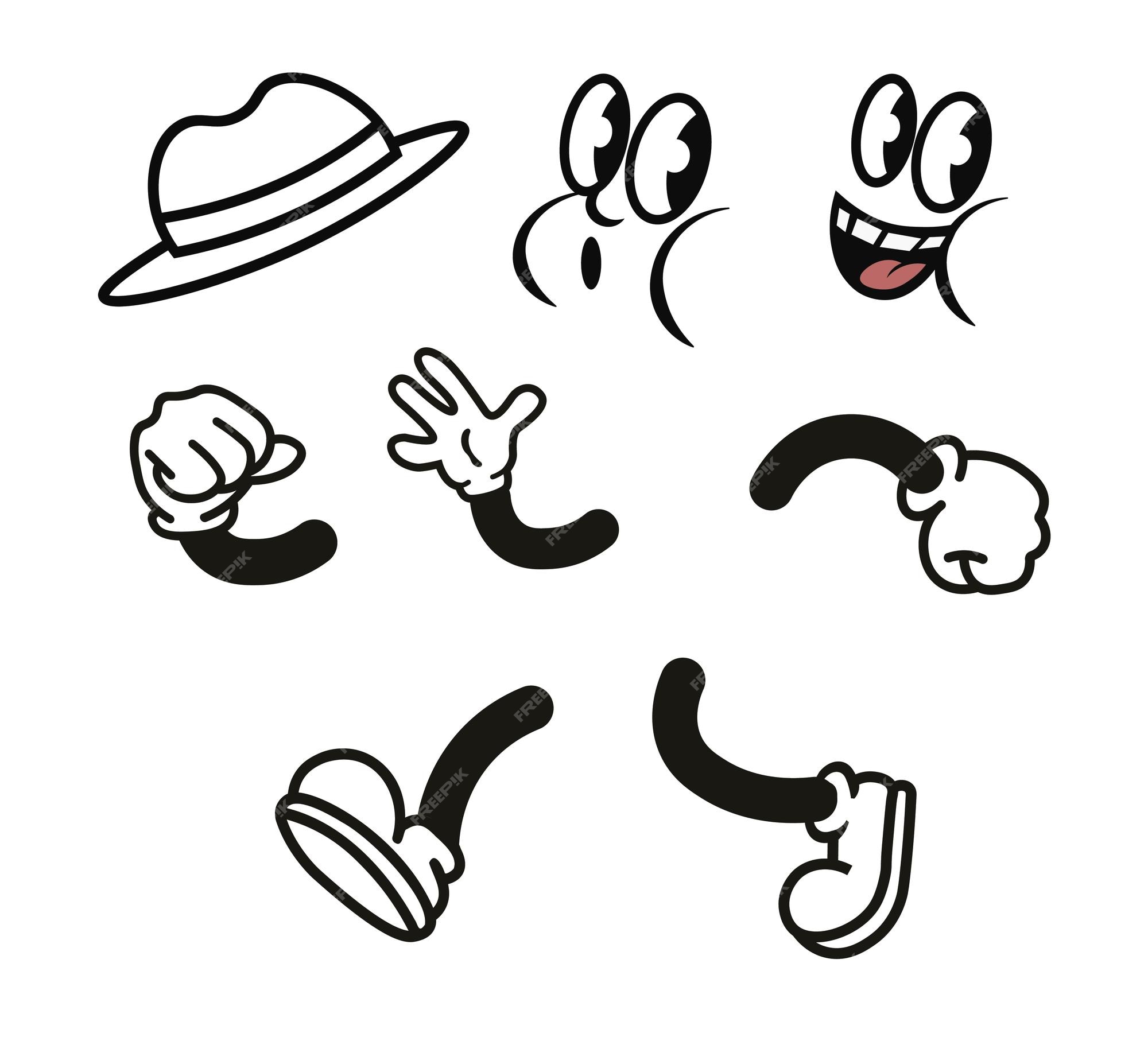Premium Vector Vintage Cartoon Limbs Set Legs Arms Faces And A Hat Comic Funny 1930039s Mascot