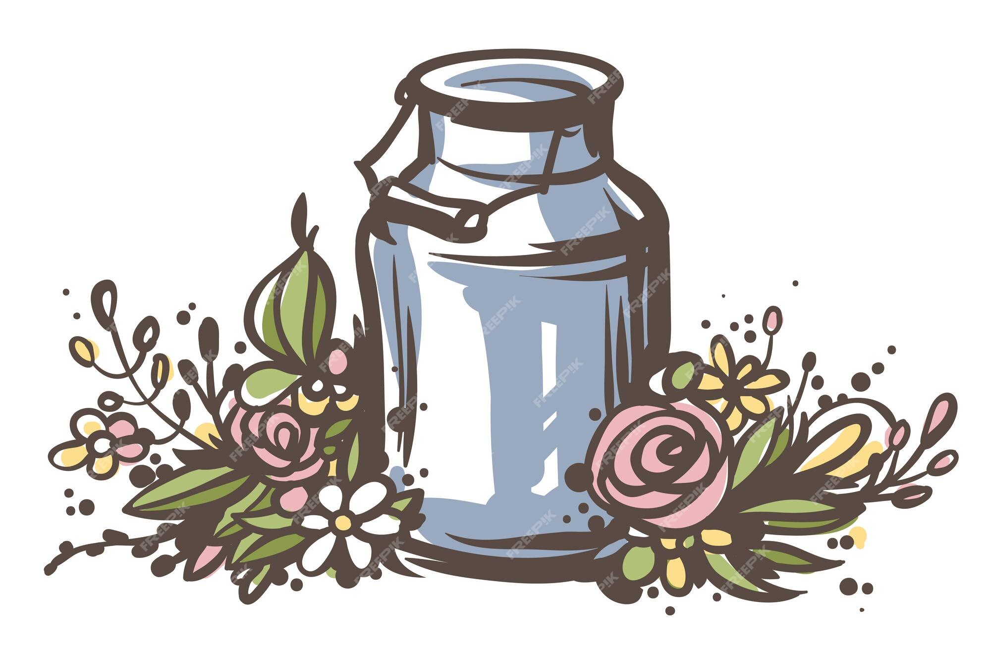 Premium Vector Vintage Milk Can Wooden Handle Floral Wreath Fresh