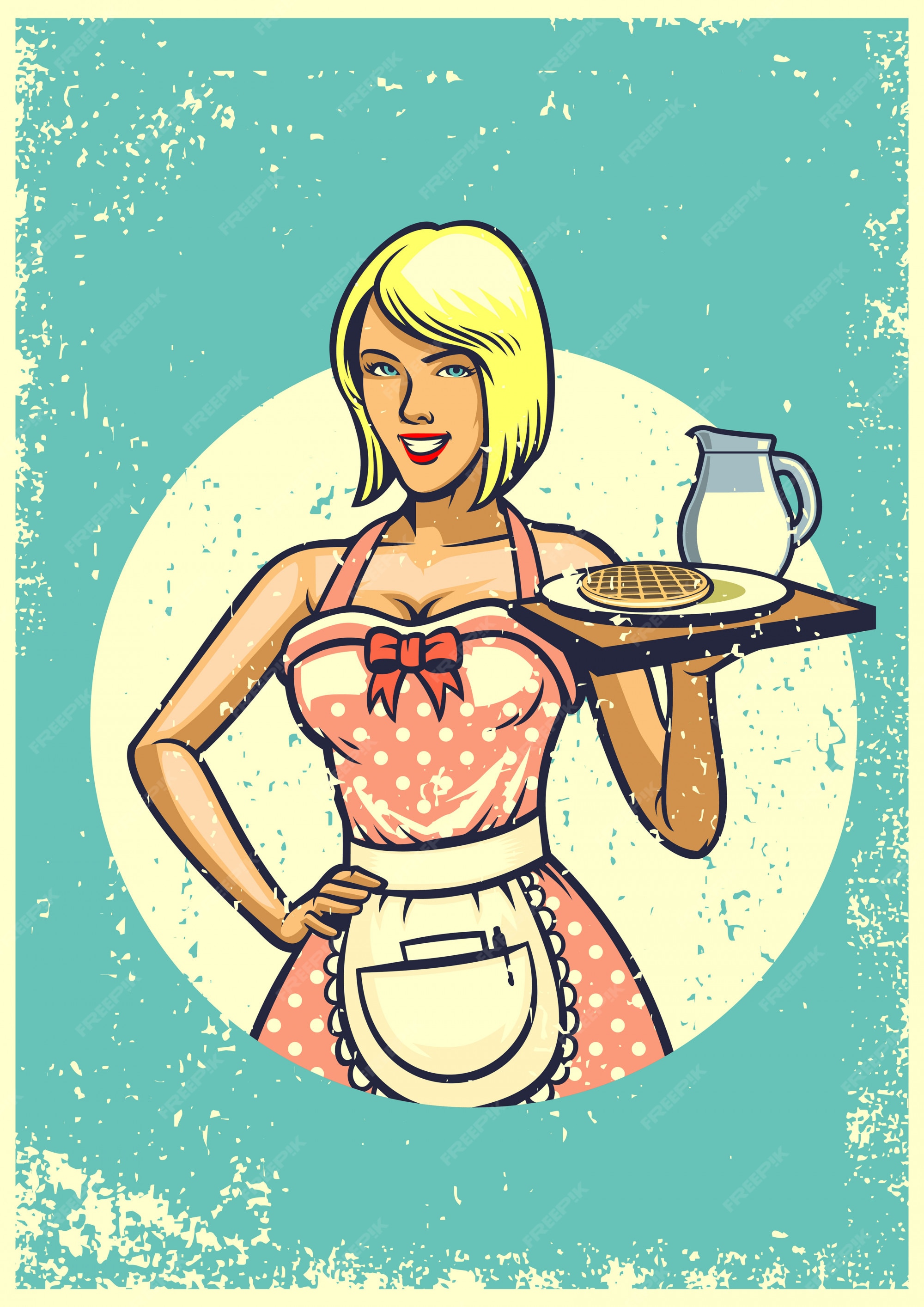 Premium Vector Vintage Sexy Waitress Presenting Breakfast