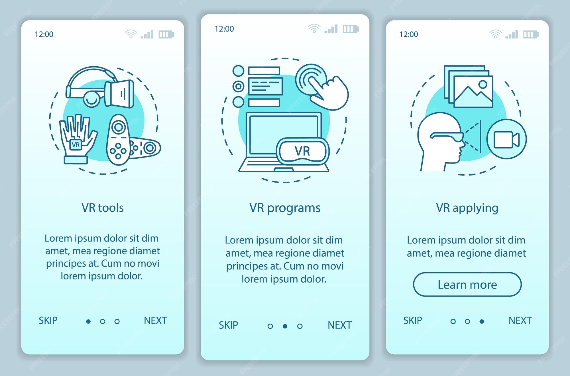 Premium Vector Virtual Reality Software Onboarding Mobile App Page Screen With Linear Concepts