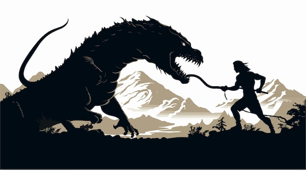 Warrior Fighting Against Snake Monster Silhouette | Premium AI ... Warrior Fighting Against Snake Monster Silhouette | Premium AI ...