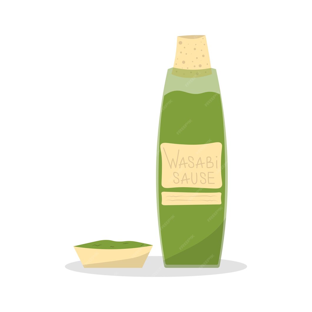 Premium Vector Wasabi In Bottle And Bowl Wasabi Sauce Top View Vector Illustration
