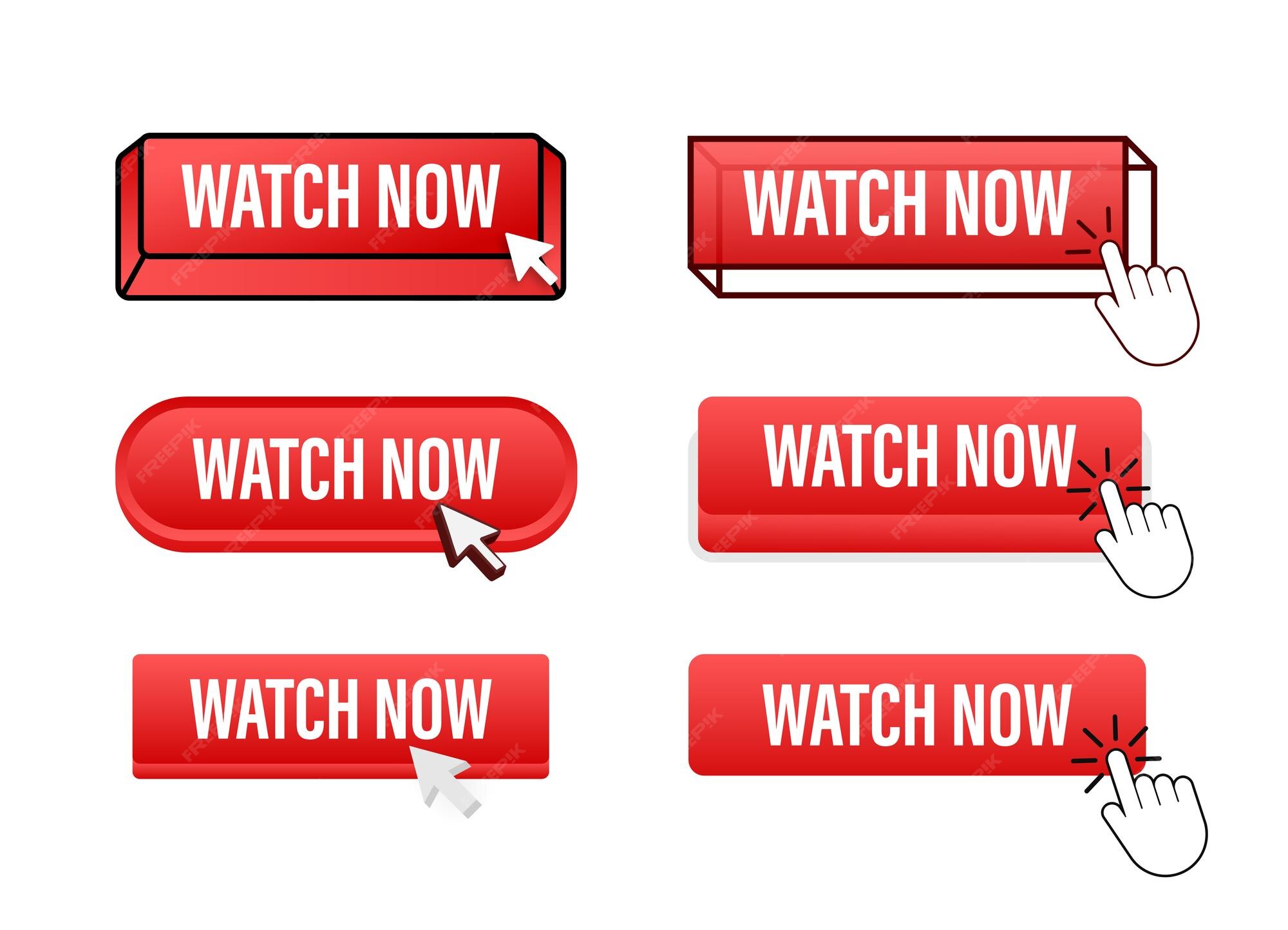 Premium Vector | Watch now button with pointer clicking watch now web buttons set play video ...