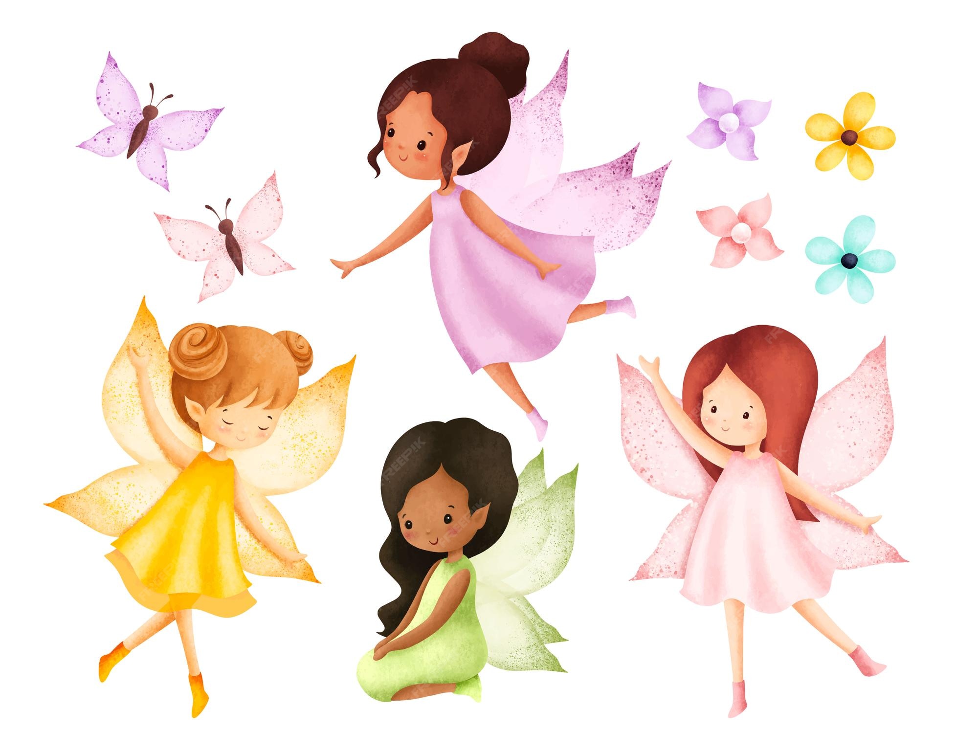 Premium Vector | Watercolor Illustration set of Cute Garden Fairy Premium Vector | Watercolor Illustration set of Cute Garden Fairy
