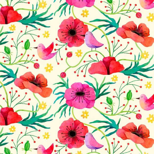 Premium Vector Watercolor Poppy Flower Pattern Design