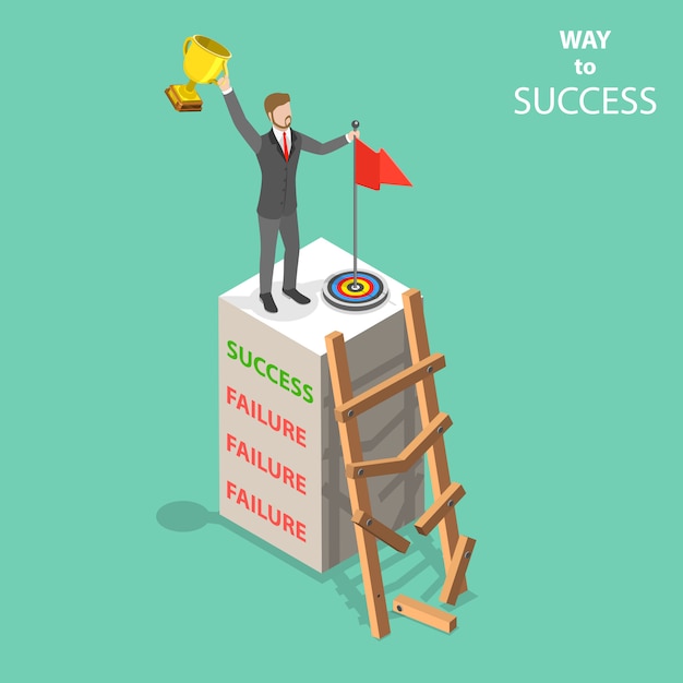 Premium Vector | Stairs to success isometric vector concept. Premium Vector | Stairs to success isometric vector concept.