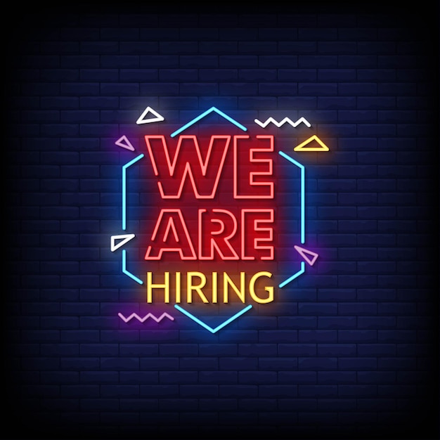 Premium Vector | We are Hiring Neon Signboard On Brick Wall Premium Vector | We are Hiring Neon Signboard On Brick Wall