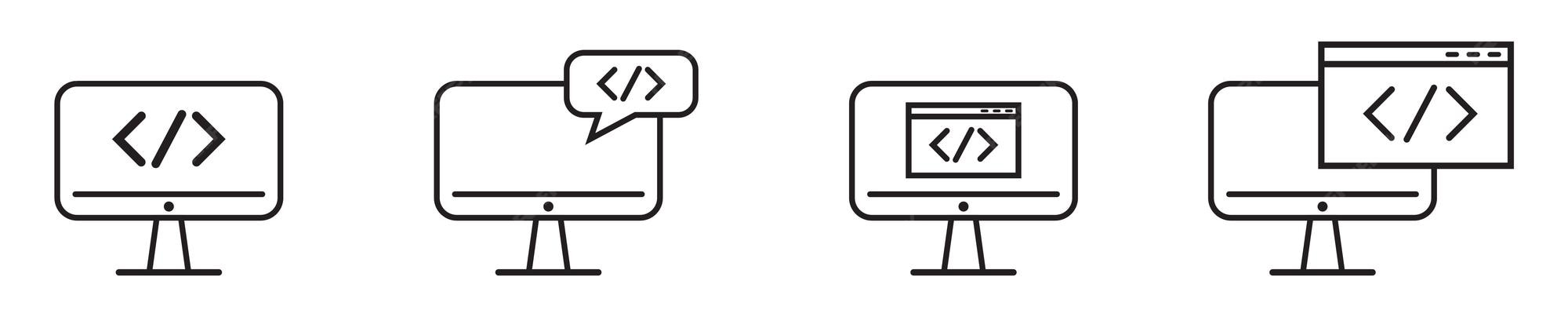 Premium Vector Web Coding Developer Icon With Monitor Computer And Coding